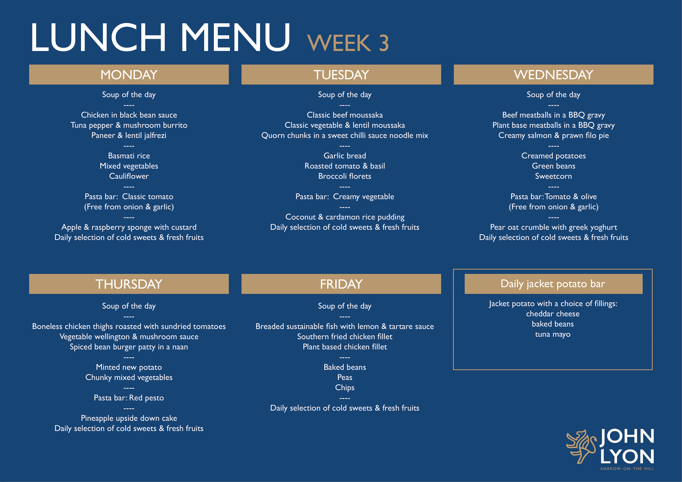 Food and Lunch Menus | John Lyon School | North West London